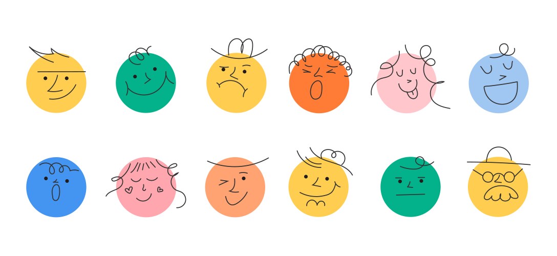 Round comic faces with different emotions cartoon Vector Image