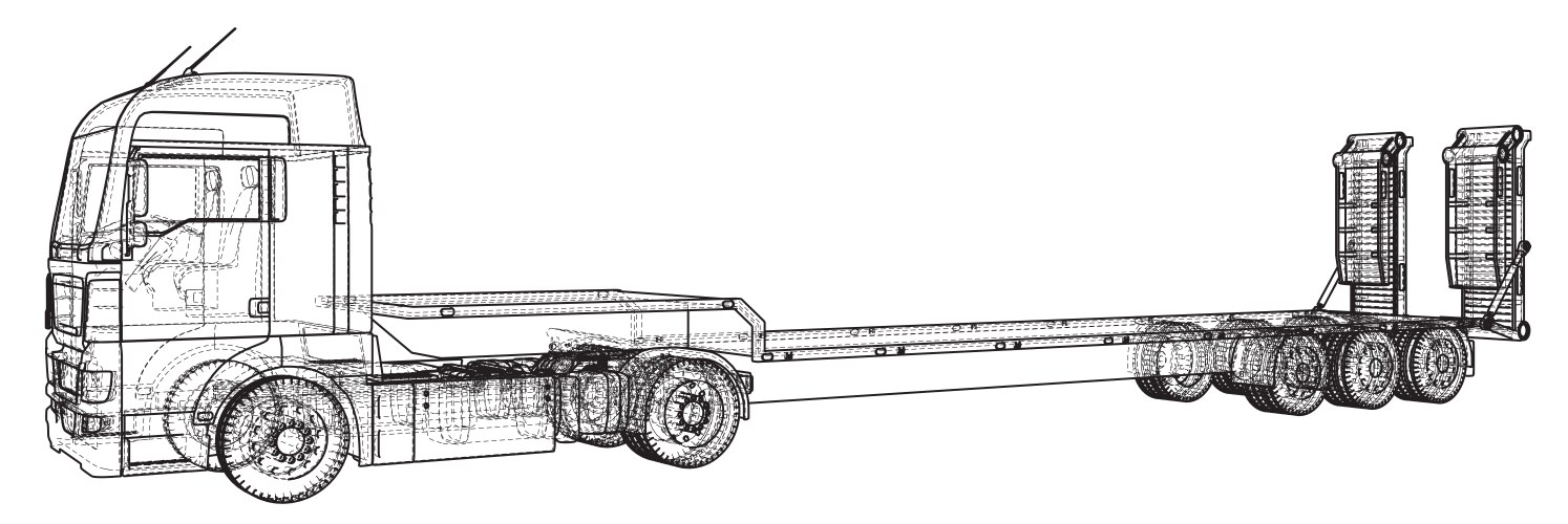 Low bed trailer isometric blueprints Royalty Free Vector
