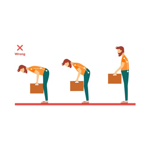 Correct spine man lifting weight Royalty Free Vector Image