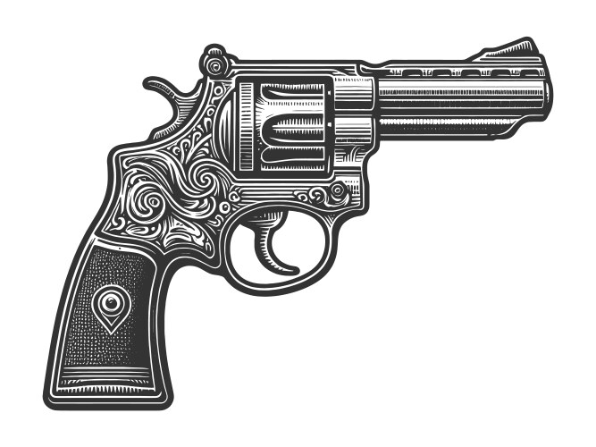 Revolver engraving sketch Royalty Free Vector Image