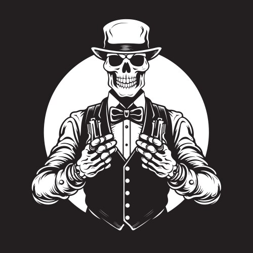 Skeletal sharpshooter skeleton holding guns icon Vector Image