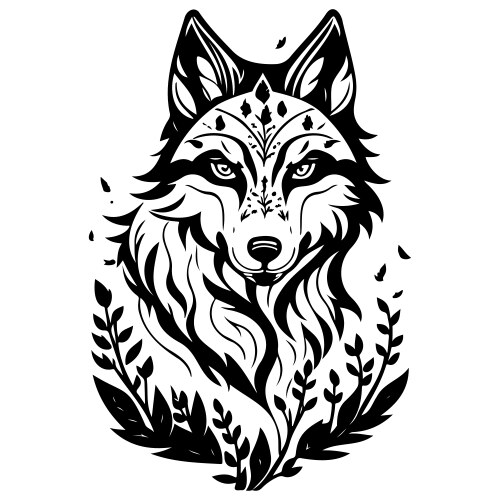 Wolf brave with floral spring sketch hand draw Vector Image