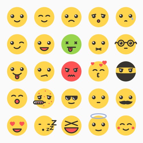 Cute flat style emoji emoticon icon set Royalty Free Vector