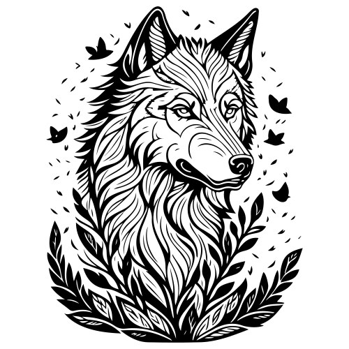 Wolf brave with floral spring sketch hand draw Vector Image