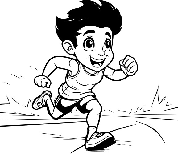 Cute cartoon boy running in the water black Vector Image