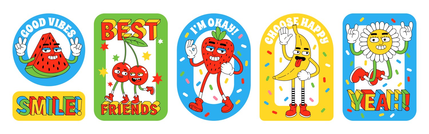 Groovy flower cartoon characters funny happy Vector Image