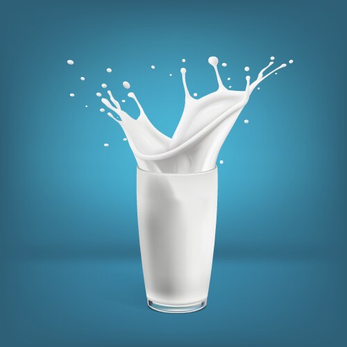 Realistic milk flow in glass and splash Royalty Free Vector
