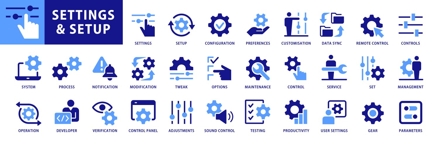 Setup and settings icon set management options Vector Image