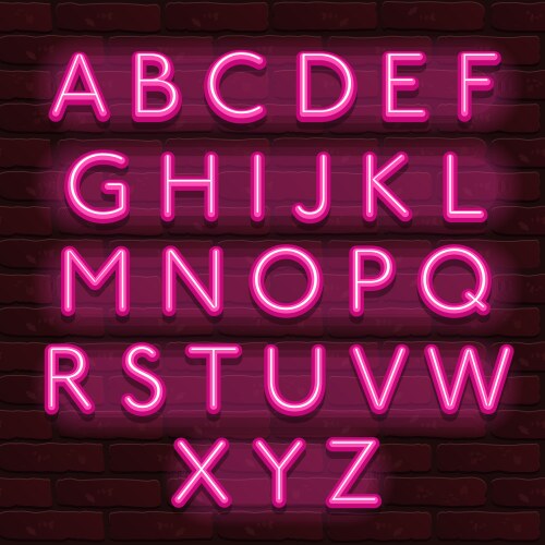 Glowing neon script alphabet font Royalty Free Vector Image