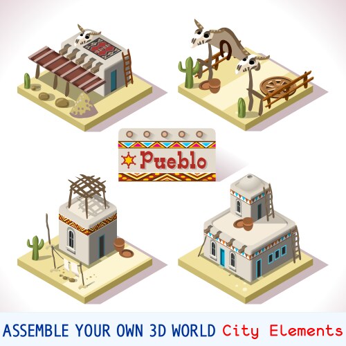 City 02 complete set isometric Royalty Free Vector Image