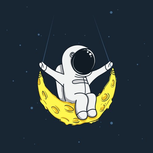 Spaceman sits on the crescent moon Royalty Free Vector Image