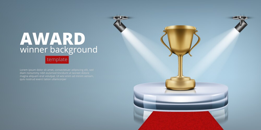 Winner podium with 3 trophies illuminated Vector Image