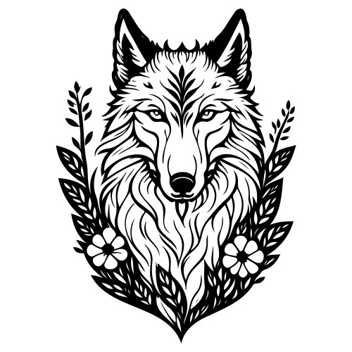 Wolf brave with floral spring sketch hand draw Vector Image