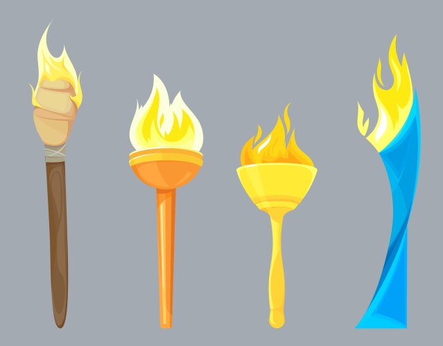 Cartoon set of burning and extinct torches Vector Image