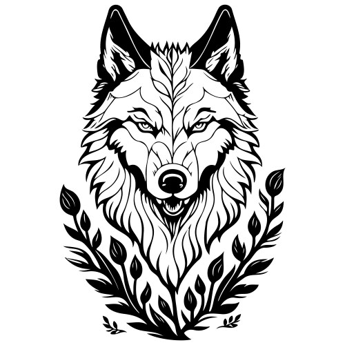 Wolf brave with floral spring sketch hand draw Vector Image