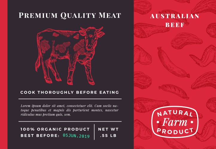 Premium quality beef meat packaging design layout Vector Image