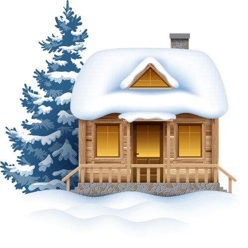 Snow cabin in winter cartoon Royalty Free Vector Image