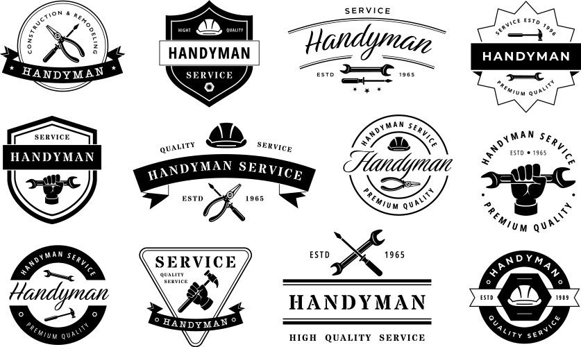 Vintage Handyman Logos Premium Vector | Hammer Handyman Retro Vintage