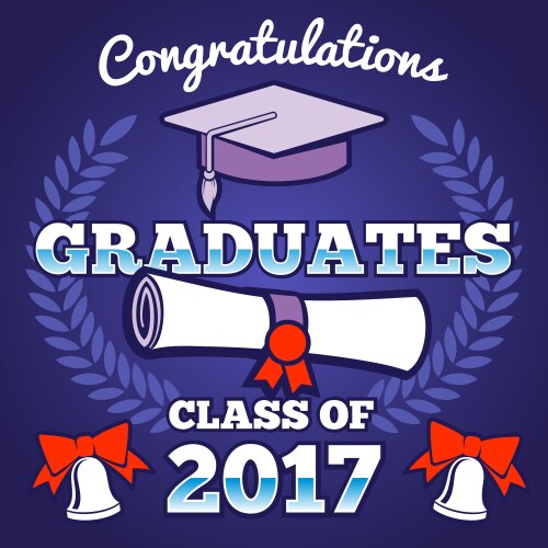 Congrats graduates round banner with students Vector Image