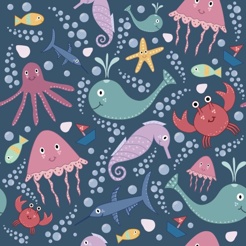 Seamless pattern with underwater ocean animals Vector Image