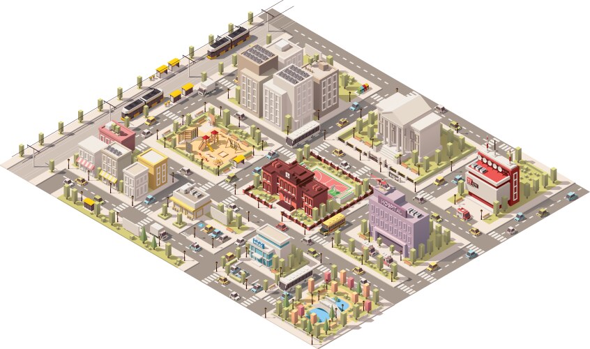 Isometric low poly city Royalty Free Vector Image