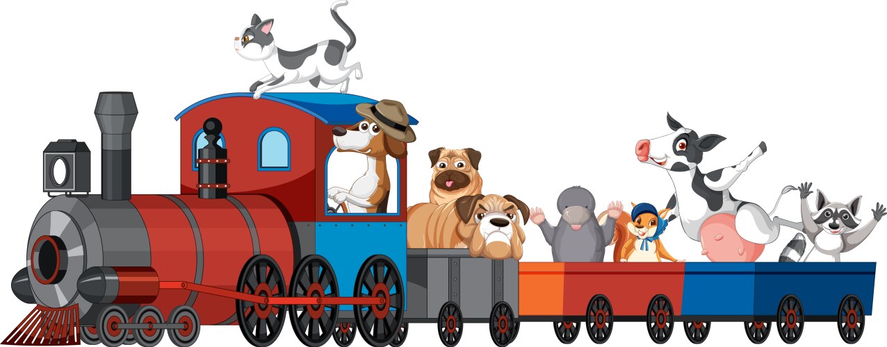 Animals on a train adventure Royalty Free Vector Image