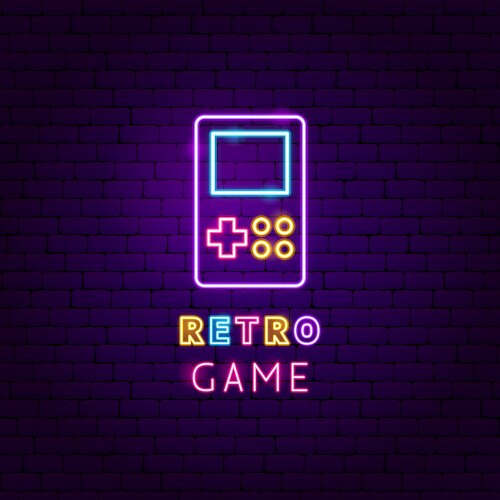 Retro game neon label Royalty Free Vector Image