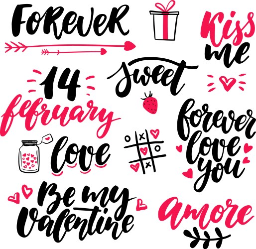 Valentine s day lettering set isolated Royalty Free Vector