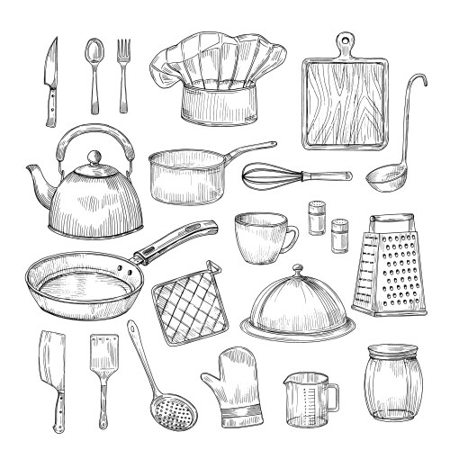 Hand drawn of kitchen utensils Royalty Free Vector Image