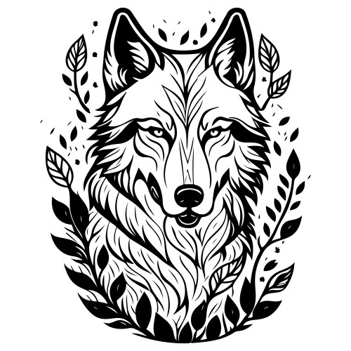 Wolf brave with floral spring sketch hand draw Vector Image