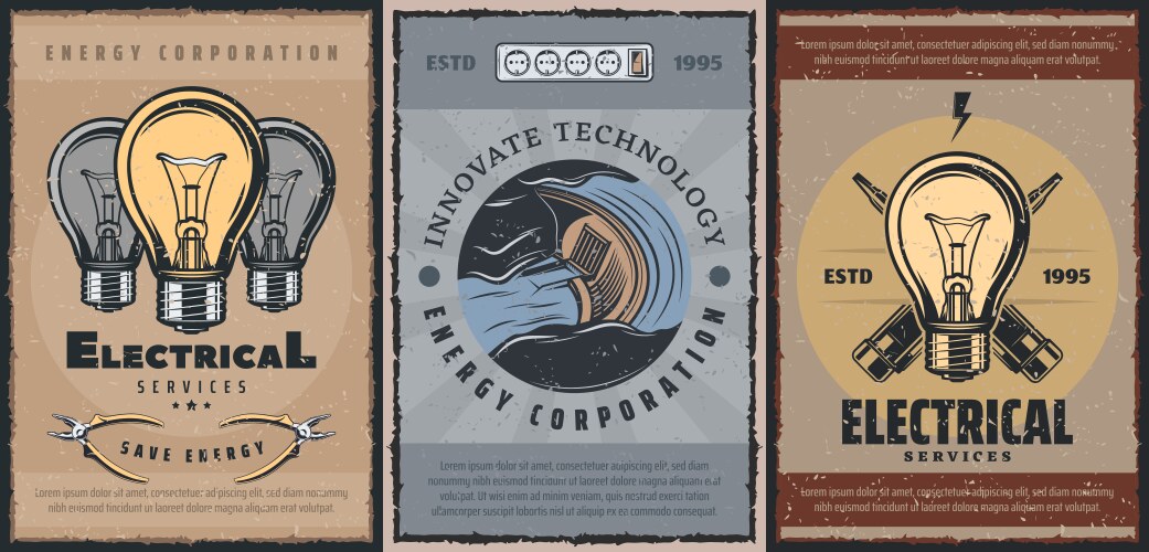 Electricity generation poster with power station Vector Image