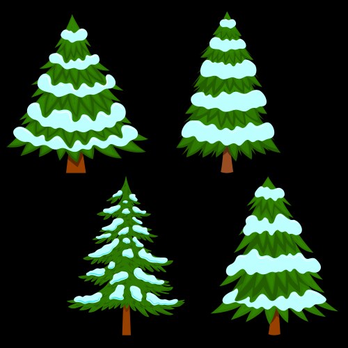 Winter landscape with pine trees in cartoon style Vector Image