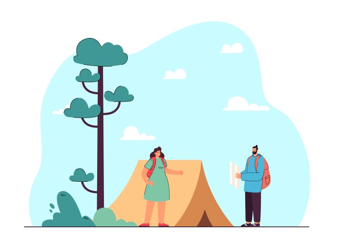 Landscape woman man backpack map and sample text Vector Image