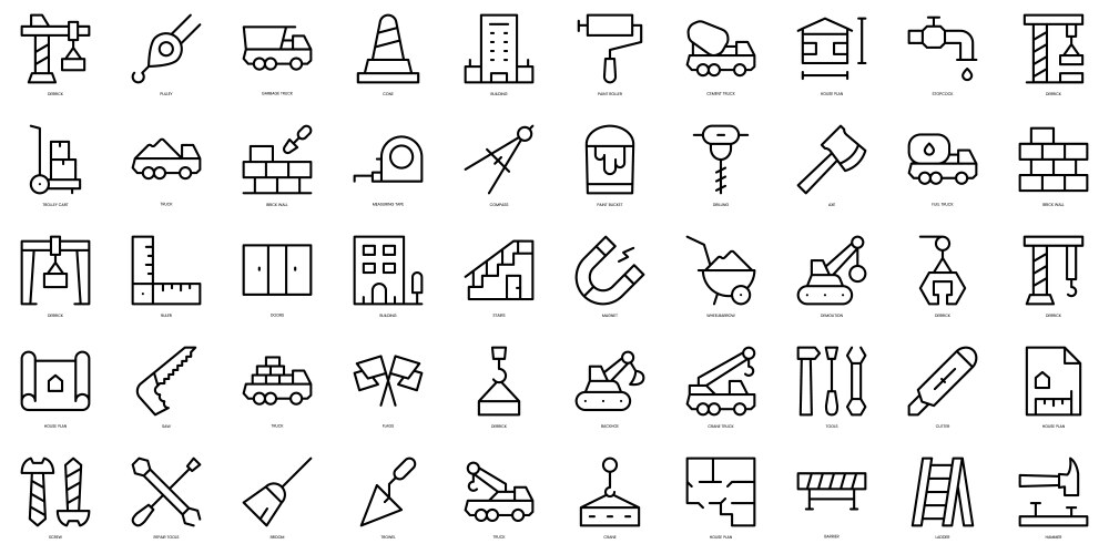 Construction site line icons set infrastructure Vector Image