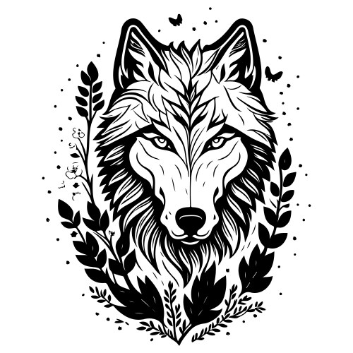 Wolf brave with floral spring sketch hand draw Vector Image