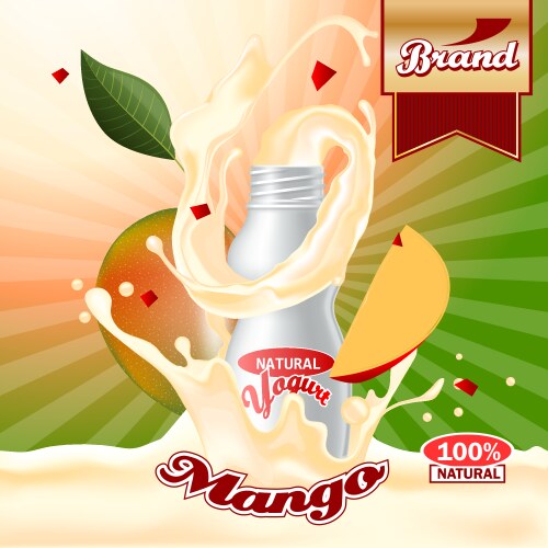 Mango cherry strawberry blueberry yogurt label Vector Image