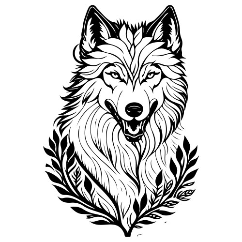 Wolf brave with floral spring sketch hand draw Vector Image