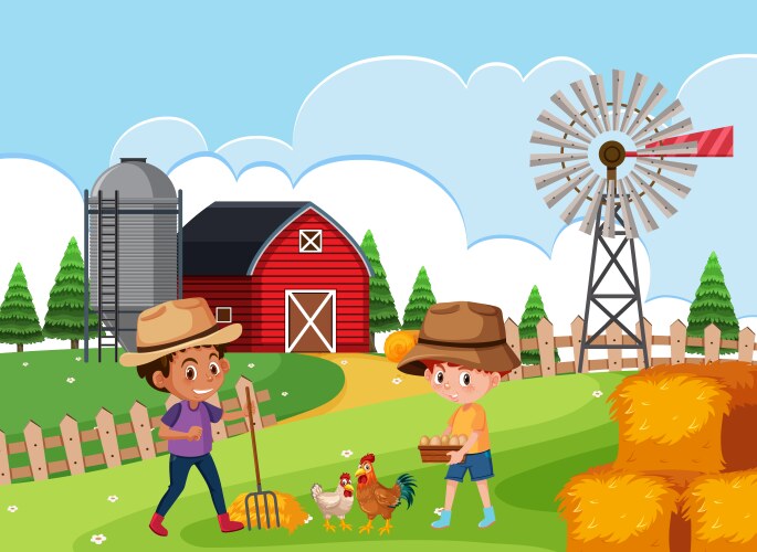 Farm landscape with green Royalty Free Vector Image
