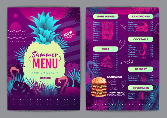 Restaurant summer menu design with tropic leaves Vector Image