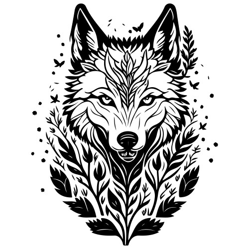 Wolf brave with floral spring sketch hand draw Vector Image