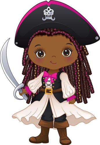 Cute african american pirate girl holding sword Vector Image