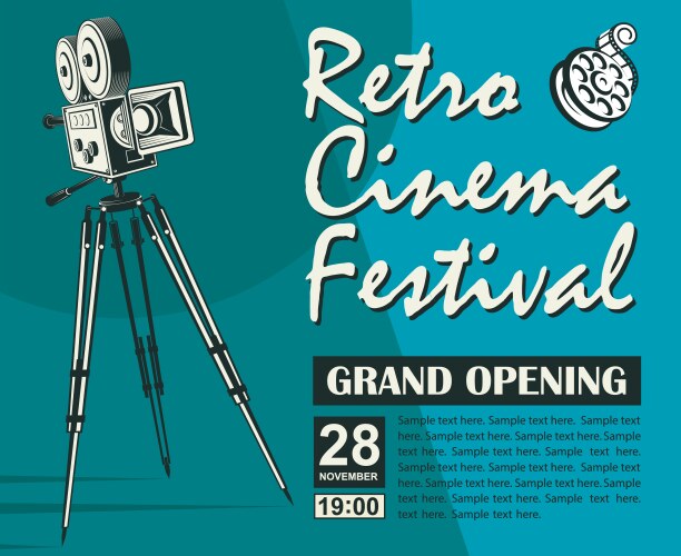 Movie time poster vintage cinema film projector Vector Image