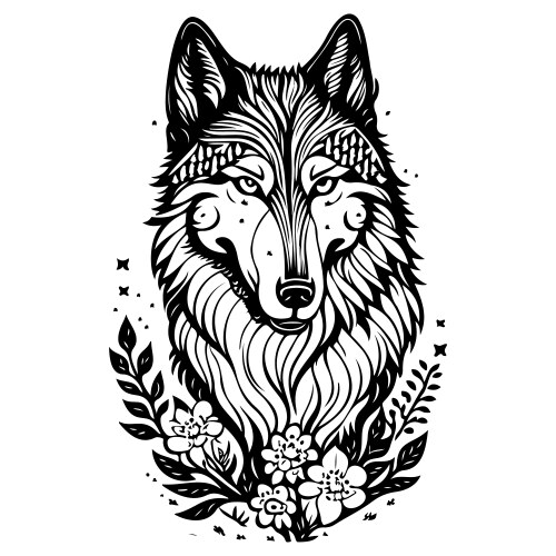 Wolf brave with floral spring sketch hand draw Vector Image