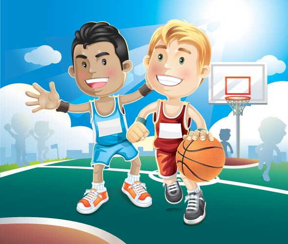 Cartoon basketball kids team in uniform Royalty Free Vector