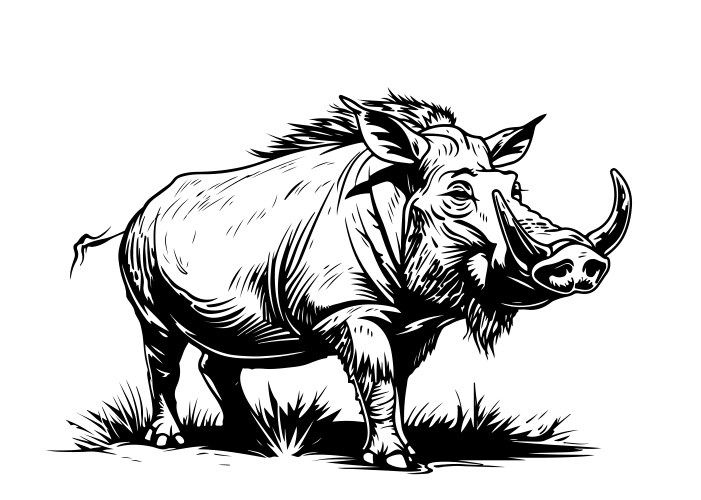 Warthog drawing engraving ink line art Royalty Free Vector