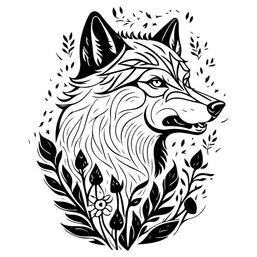 Wolf brave with floral spring sketch hand draw Vector Image