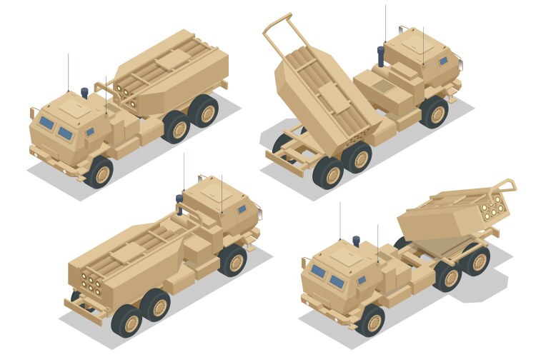 Isometric rocket salvo fire system on a wheeled Vector Image