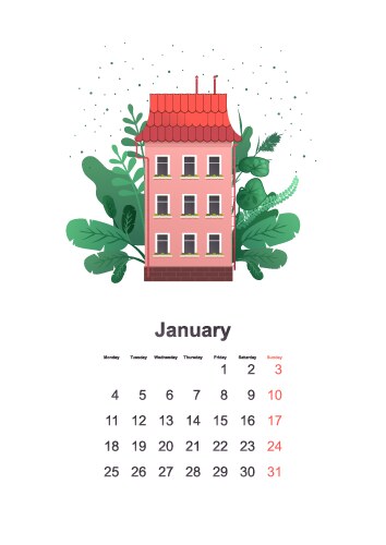 January calendar flat Royalty Free Vector Image