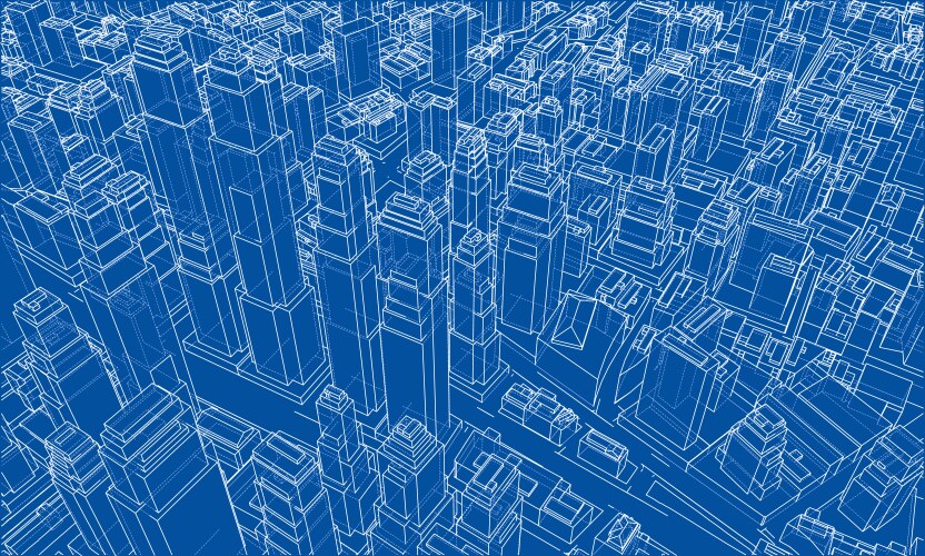Wire-frame city blueprint style Royalty Free Vector Image