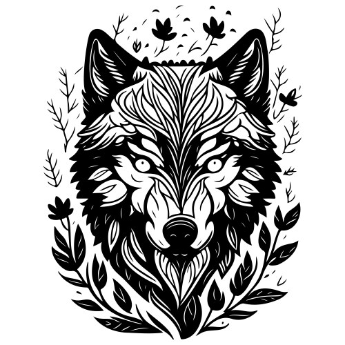 Wolf brave with floral spring sketch hand draw Vector Image